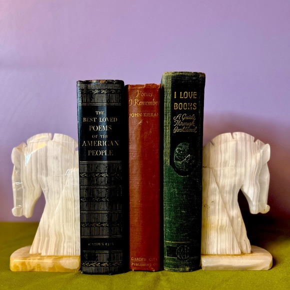 Accents | Vintage Alabaster Onyx Stone Carved Trojan Horse Bookends ...